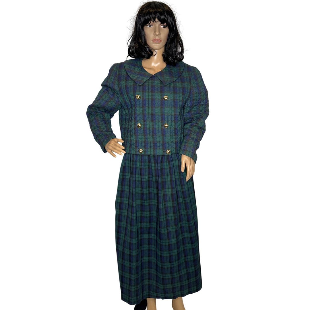 Vintage Cullinane Quilted Plaid Jacket & Skirt Set Preppy Made in USA ...
