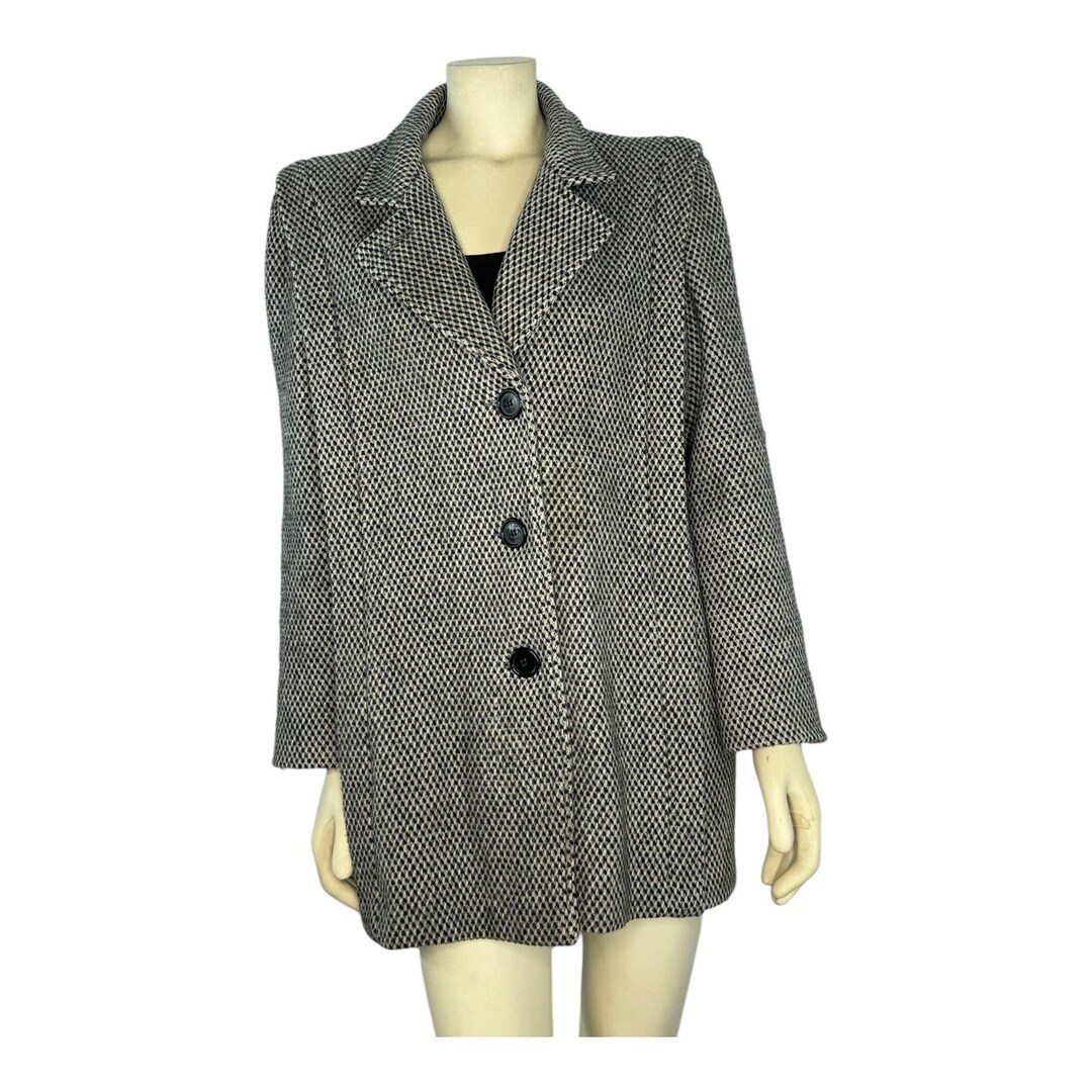 Vintage Herman Kay Herringbone Tweed Black & White Wool Coat Size ...