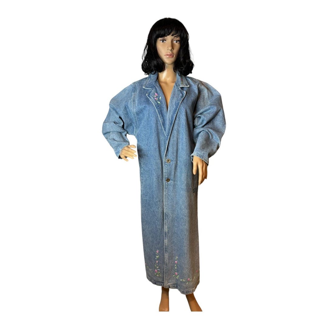 Vintage 1980's Sunbelt Hand-painted Blue Denim Duster Coat Size Small ...
