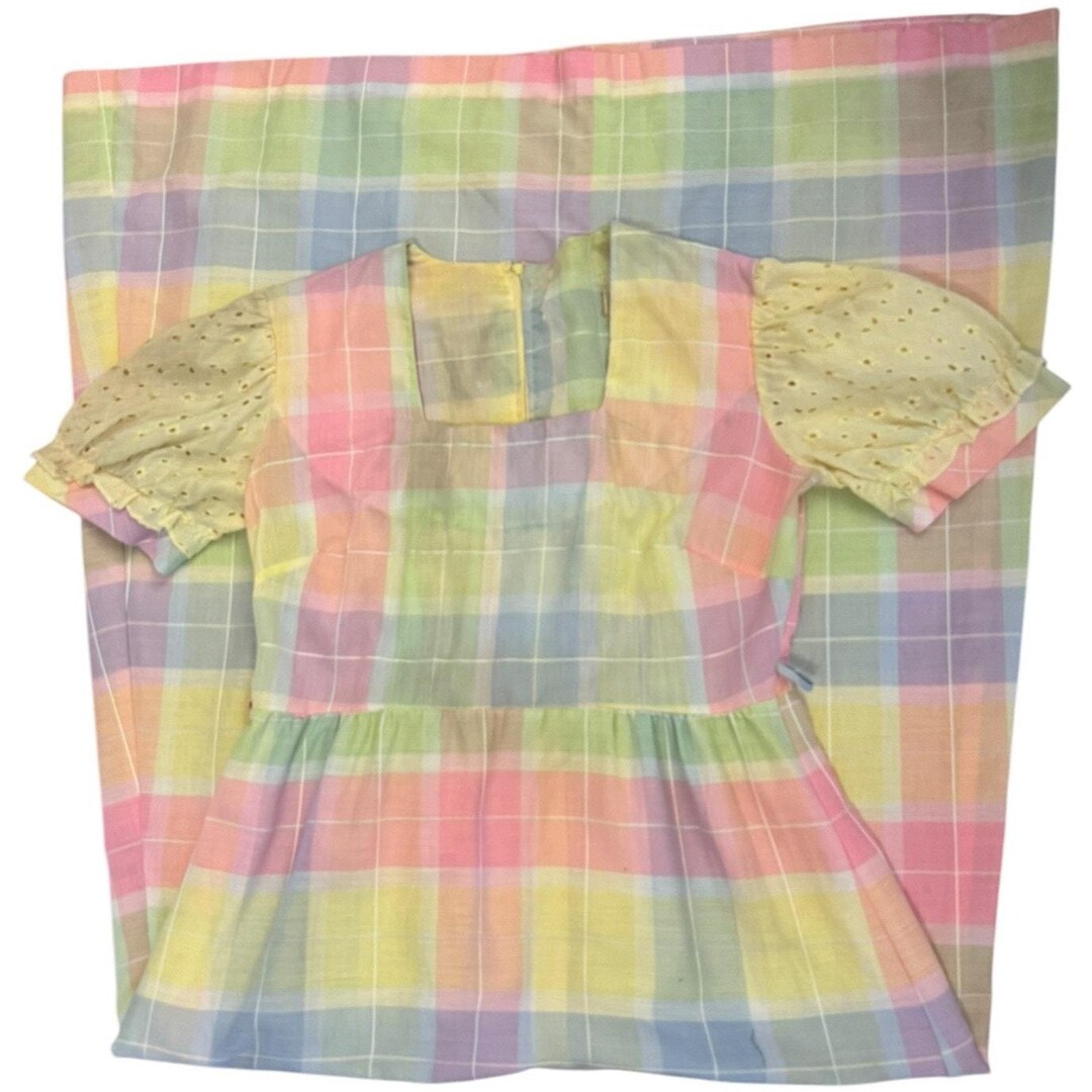 Vintage Unbranded Spring Easter Pastel Plaid Eyelet Maxi Dress Medium ...