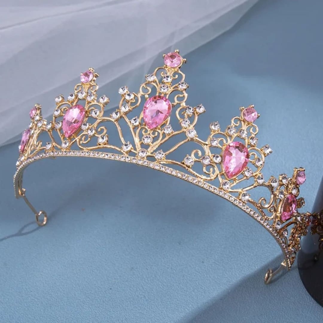 Pink Gold Crown Detailed Tiara Princess Queen Headress Bridal - Etsy