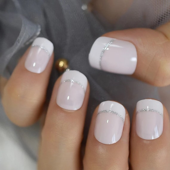 French Nails With Silver Line