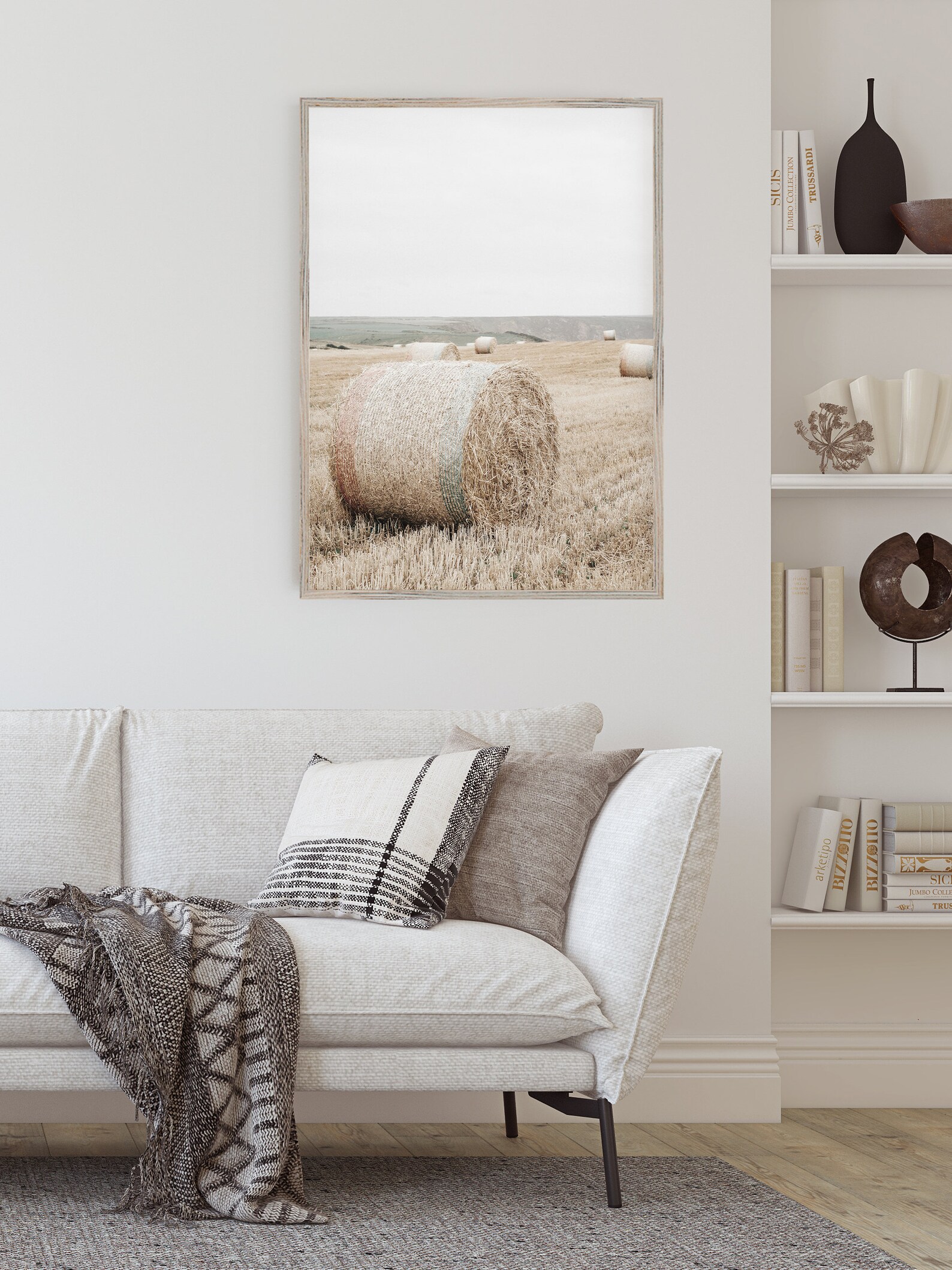 Round Bale of Hay, Hay Field Wall Art, Round Bale in Open Field, Bale ...