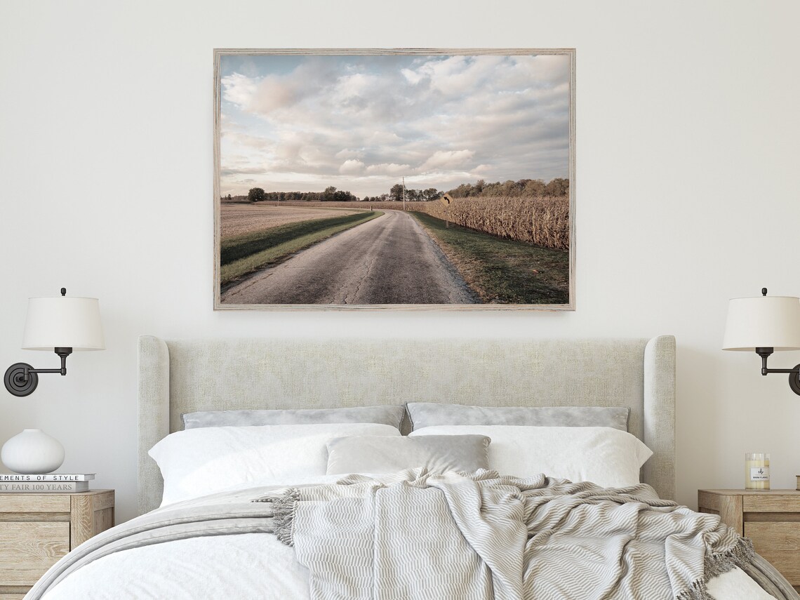 Country Lane Poster, Long Driveway Along Cornfield, Farmhouse Print ...