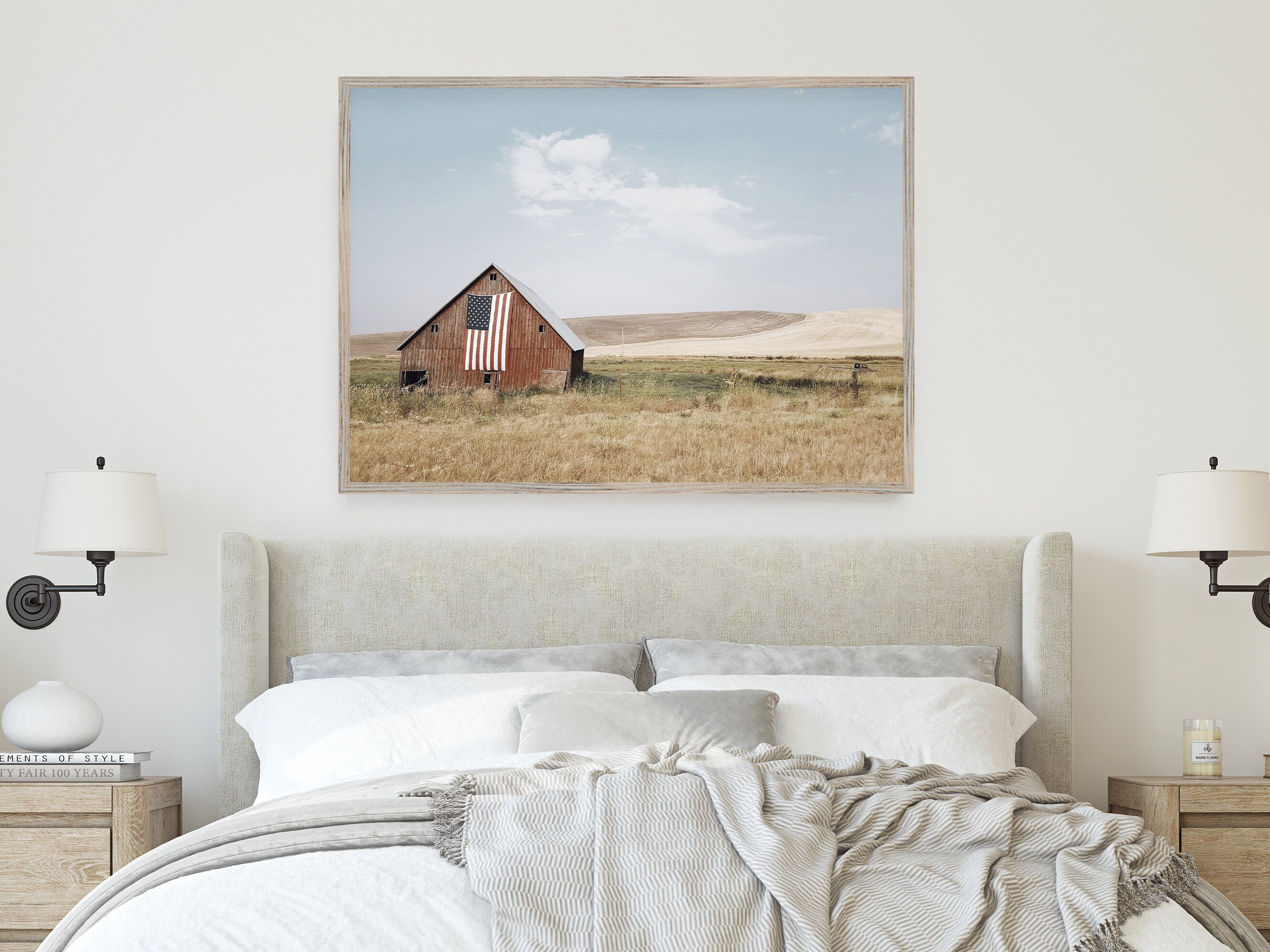 American Flag on Red Barn, American Heritage Print, Farm Scenery Photo ...