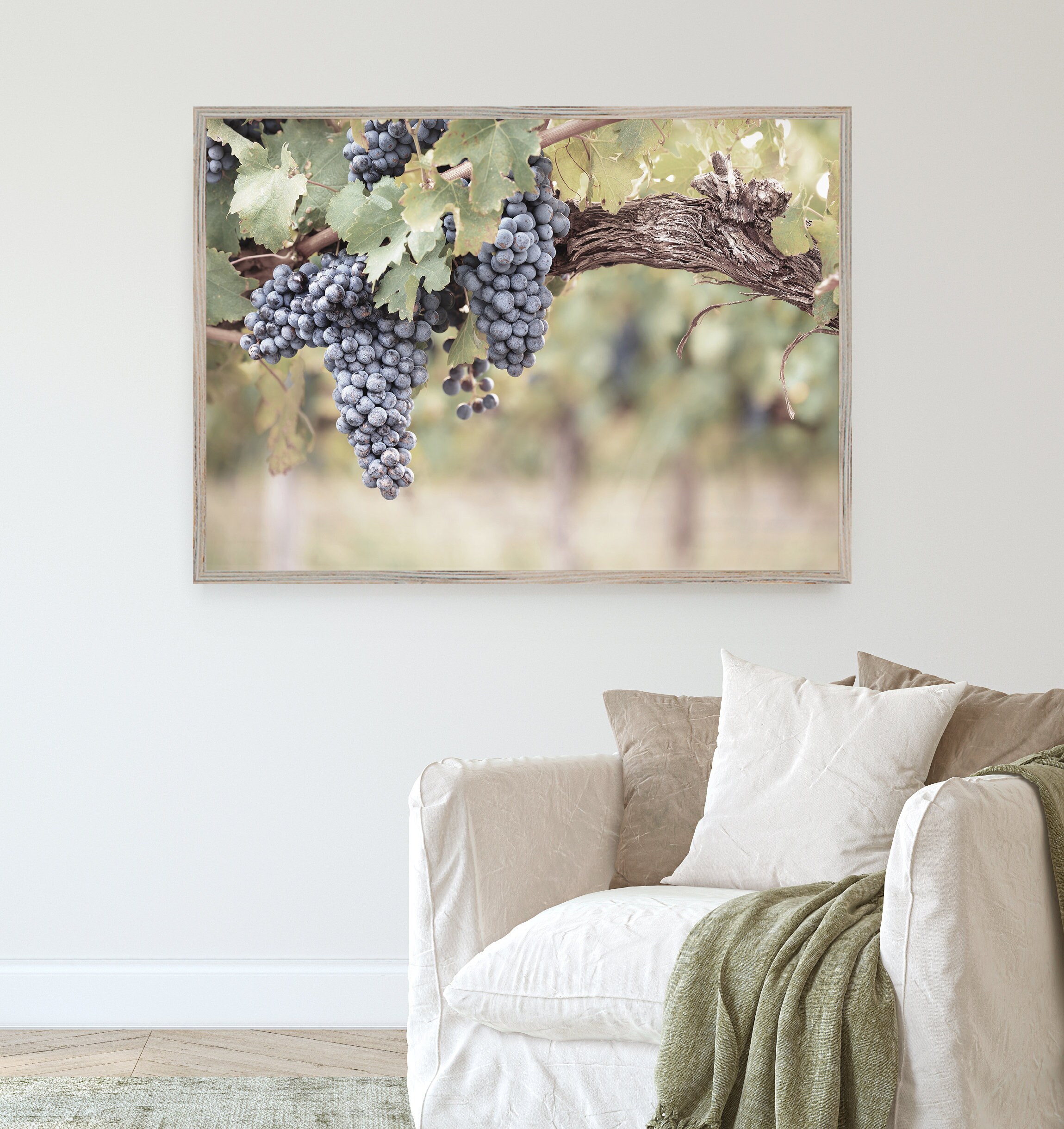 Grapes on the Vine Wall Art, Rustic Vineyard Print, Farmhouse Winery ...
