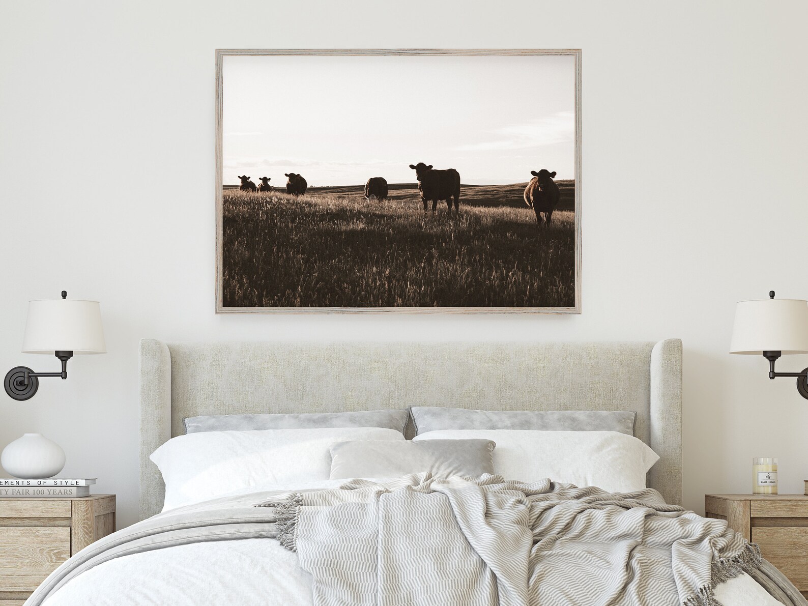 Cows on Horizon, Midwest Cattle Decor, Cow Silhouette Poster, Black ...