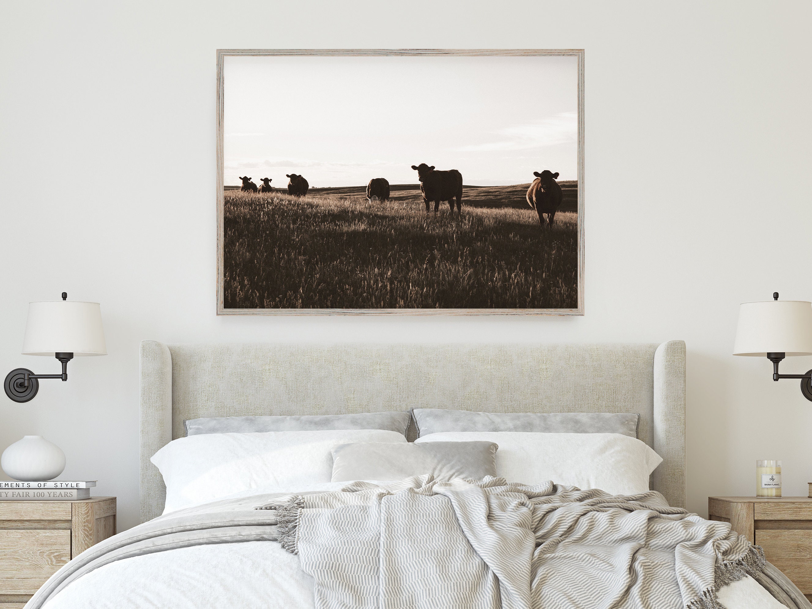 Cows on Horizon, Midwest Cattle Decor, Cow Silhouette Poster, Black ...