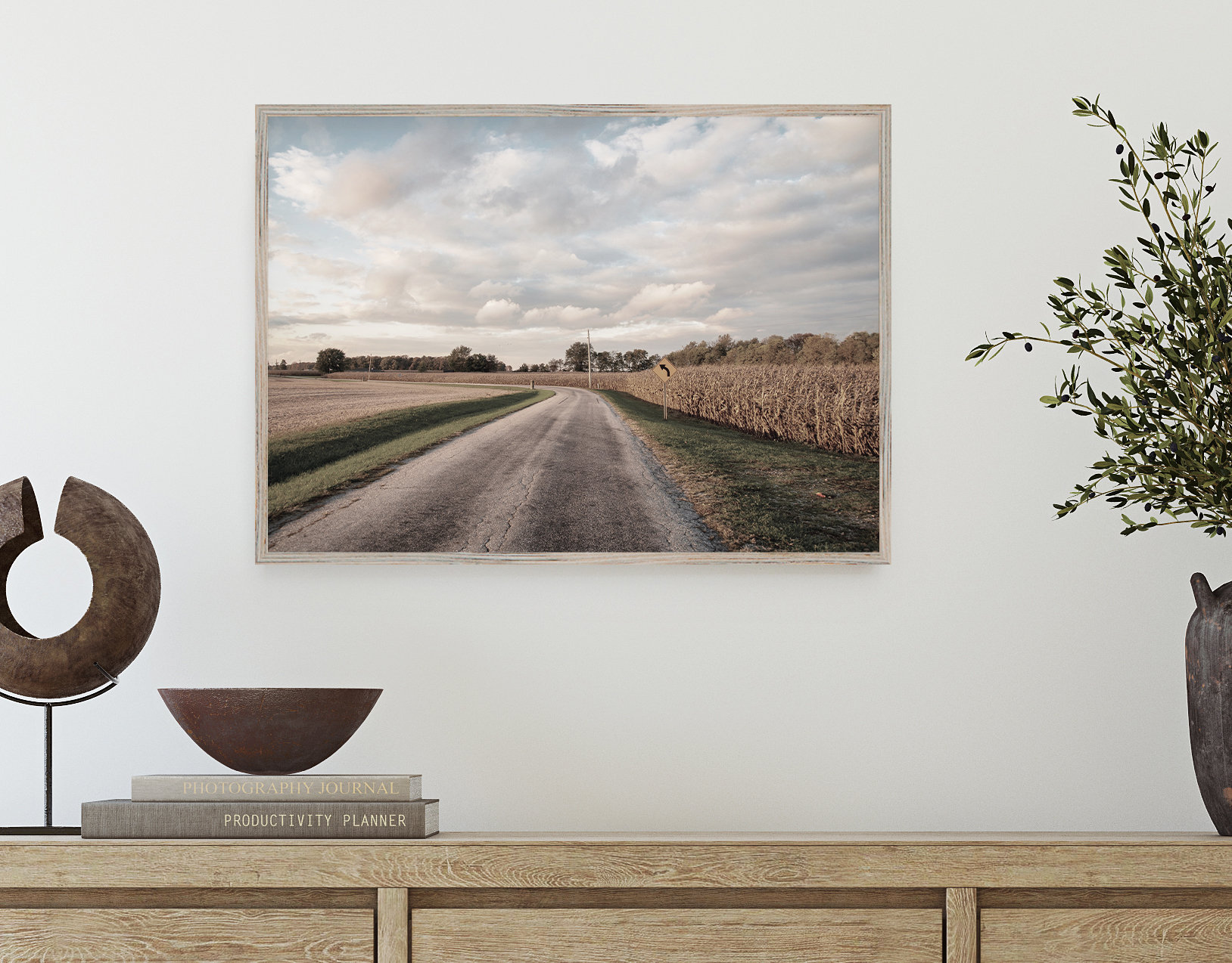 Country Lane Poster, Long Driveway Along Cornfield, Farmhouse Print ...