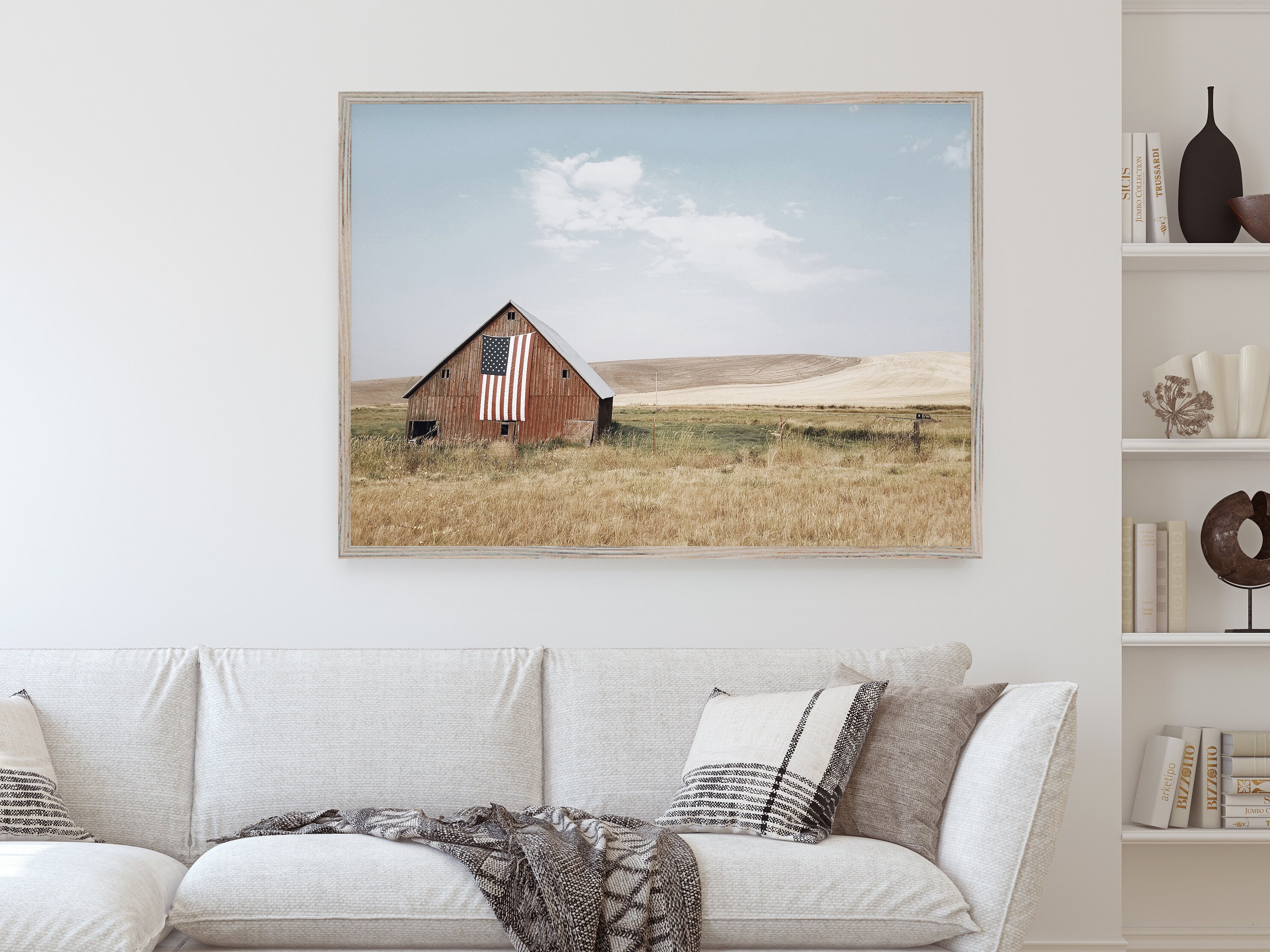 American Flag on Red Barn, American Heritage Print, Farm Scenery Photo ...