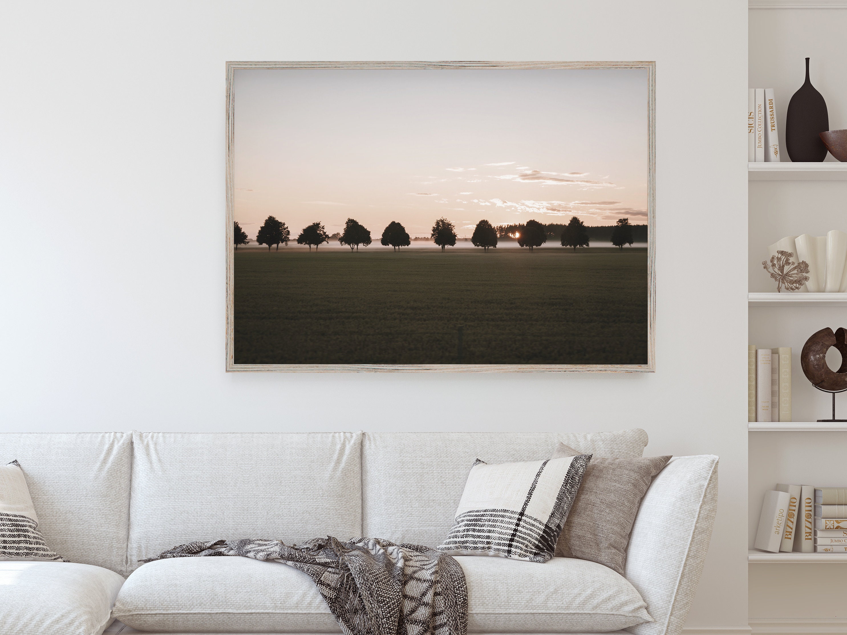 Morning Sunrise Over Farm, Pecan Trees Wall Art, Foggy Morning Poster ...