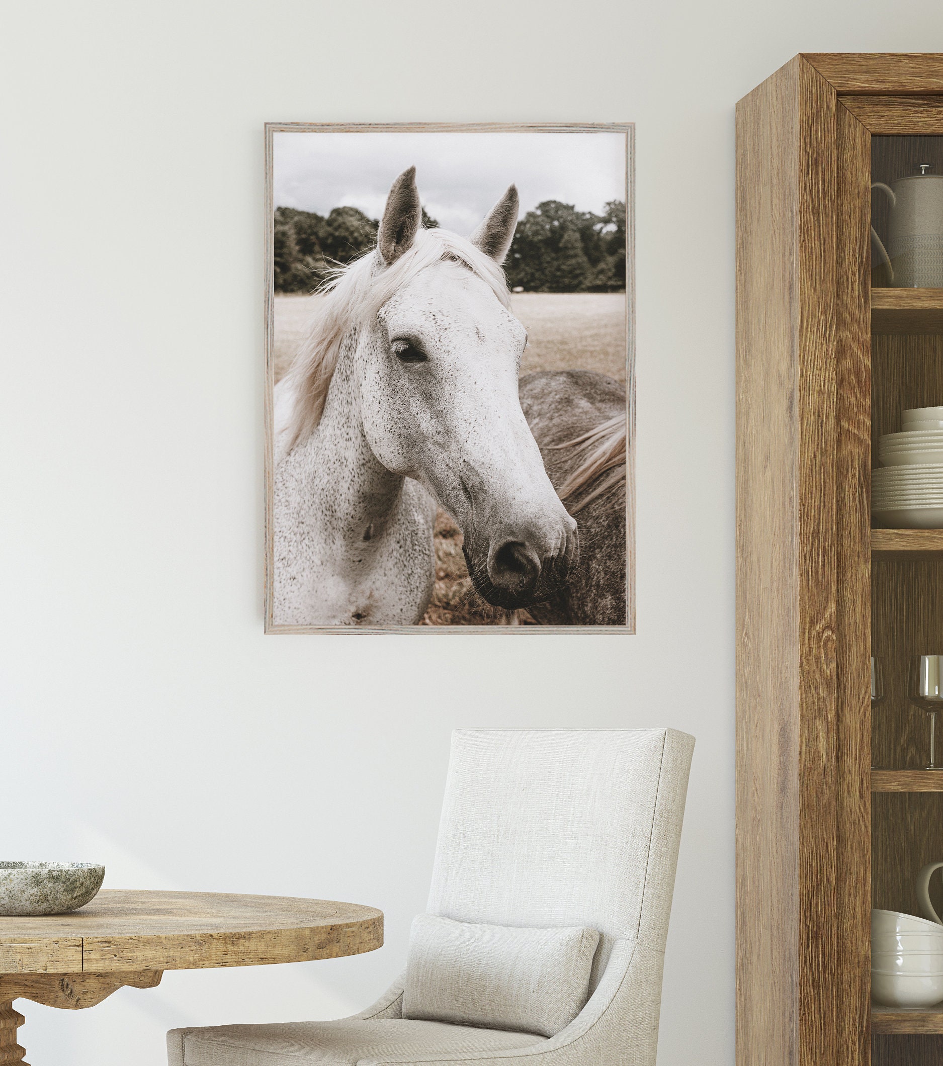 Flea Bitten Grey Horse Farmhouse Wall Art Horse in Meadow - Etsy