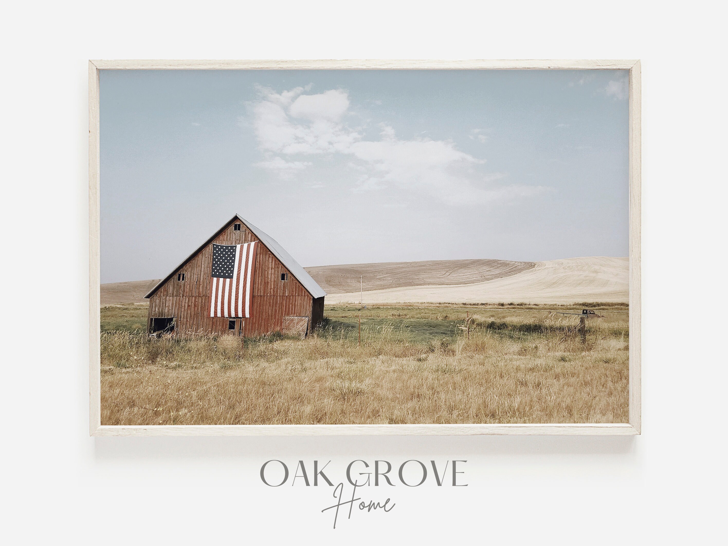 American Flag on Red Barn, American Heritage Print, Farm Scenery Photo ...