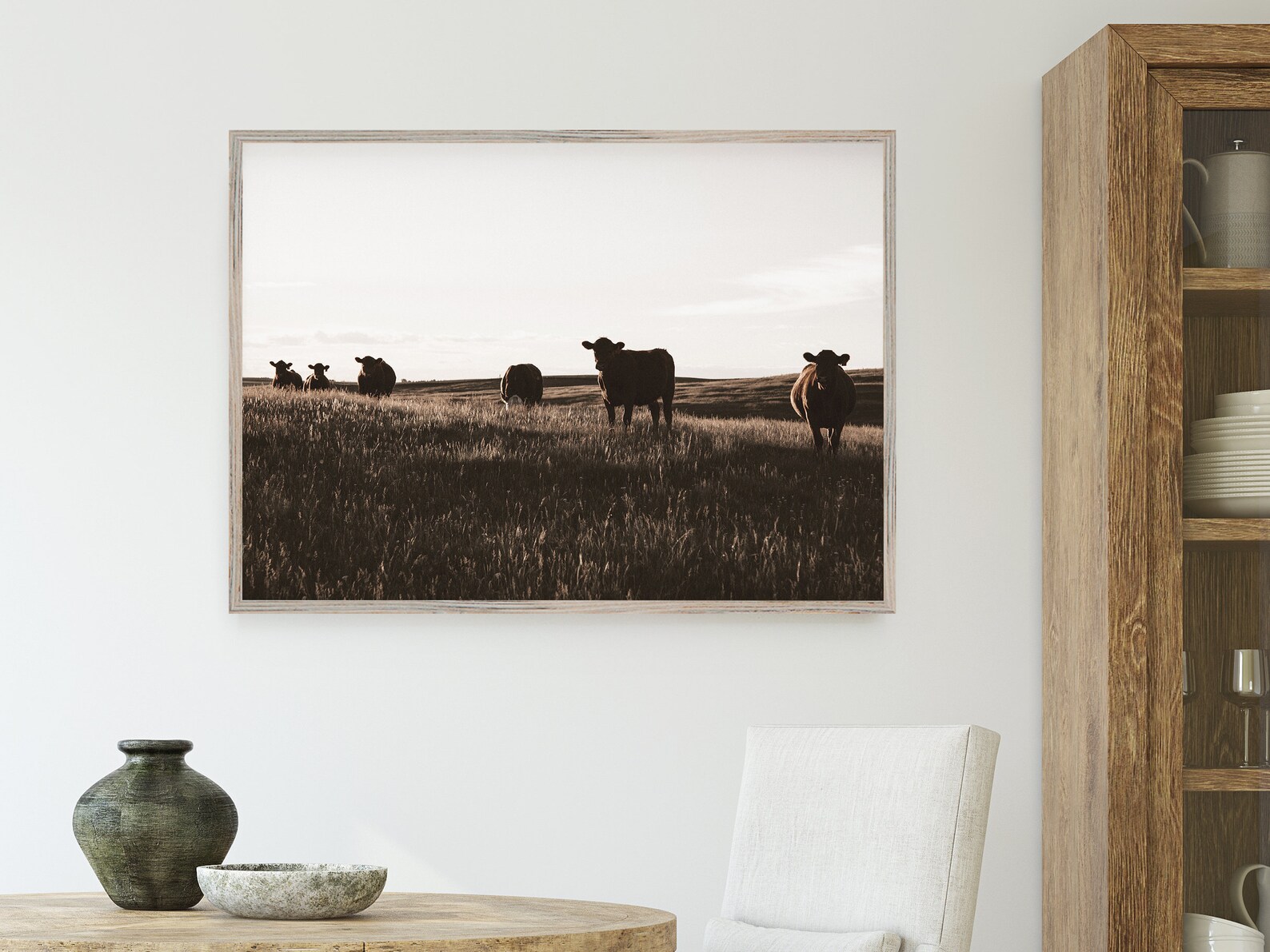 Cows on Horizon, Midwest Cattle Decor, Cow Silhouette Poster, Black ...