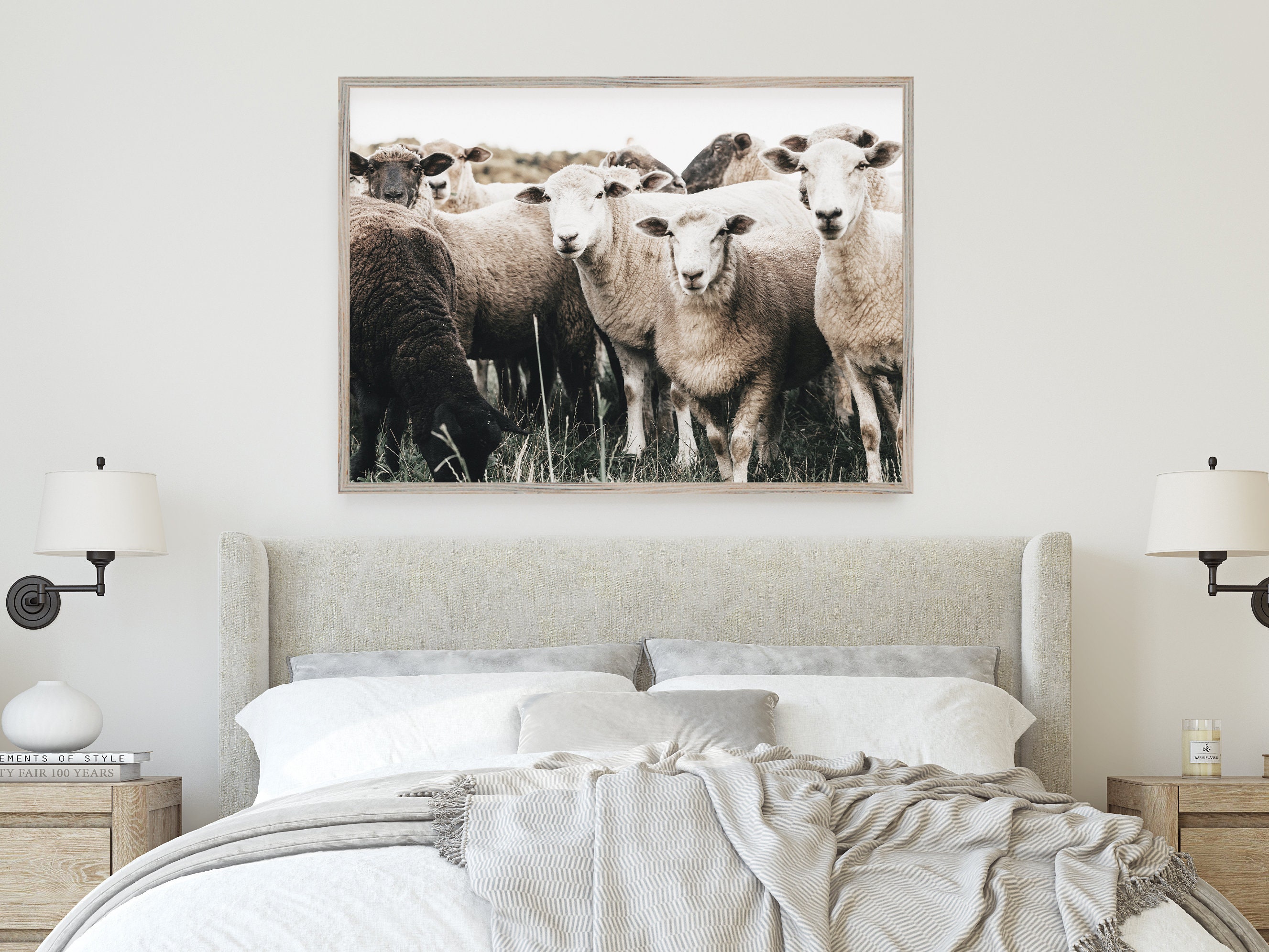 Sheep Herd Poster, White Sheep Printable, Neutral Beige Decor, Modern ...