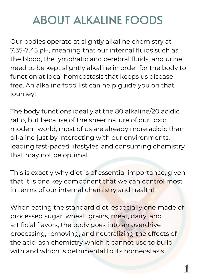 Alkaline Food Lists, Printable Nutrition Guide, Wellness Guide, Healing ...