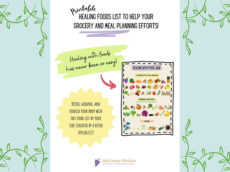 Healing Foods Printable List, Anti-inflammatory Guide, Detoxing ...