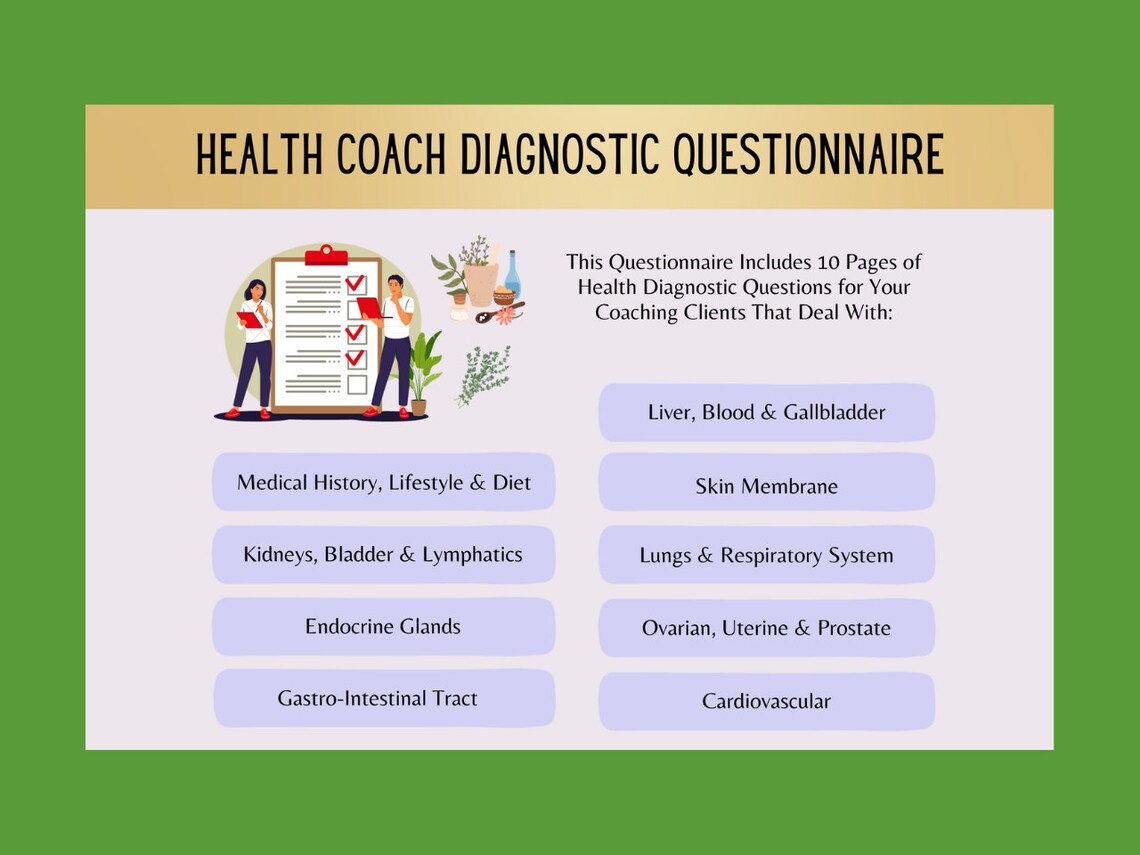 Health Coach Client Diagnostic Questionnaire, Intake Form, Holistic ...