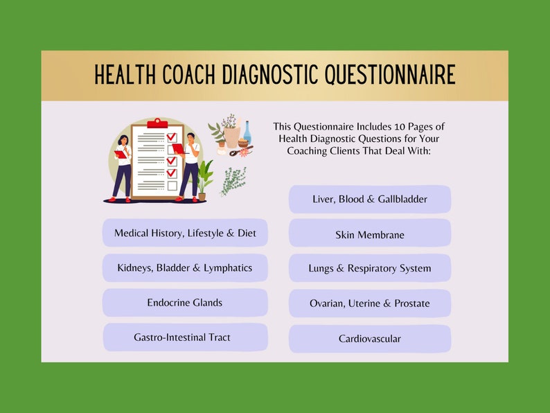 Health Coach Client Diagnostic Questionnaire, Intake Form, Holistic ...