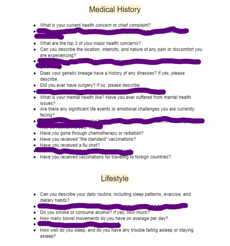 Health Coach Client Diagnostic Questionnaire, Intake Form, Holistic ...