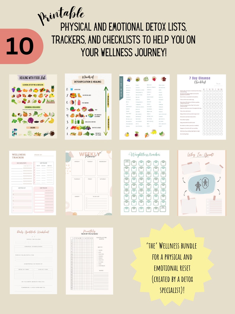 Printable Wellness Bundle, Chronic Illness Tracker, Body Detox Lists ...