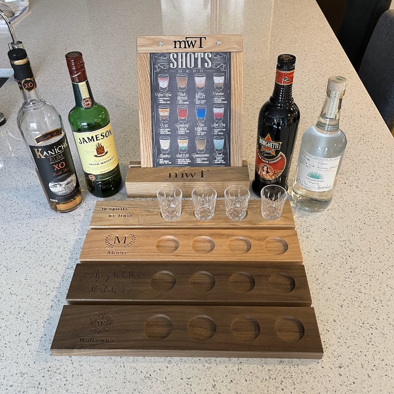 Shot Flight Board | Custom Engraved Solid Wood | Personalized Shot ...