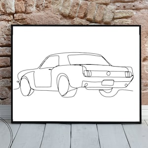 Minimalist Single Line Drawing 1965 Ford Mustang, Simple Line Art Car ...