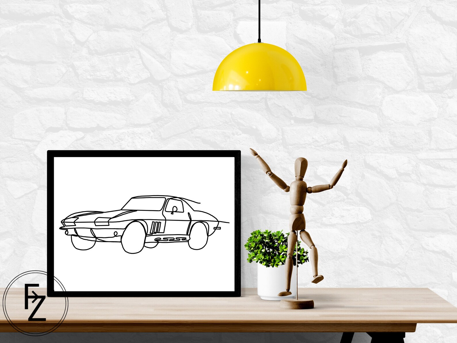 Minimalist Single Line Drawing 1965 Chevrolet Corvette, Simple Line Art ...