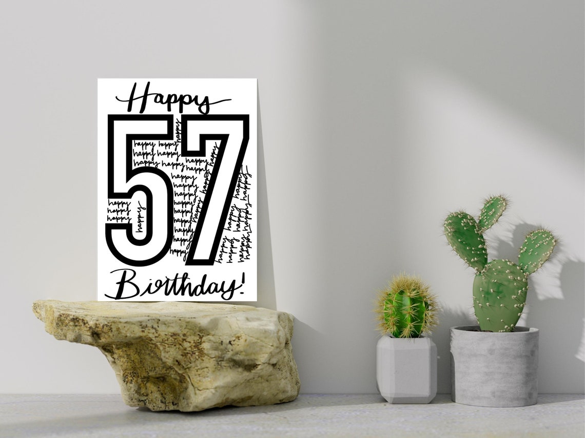 57th Birthday Card, Happy 57 Birthday, Birthday Card for 57-year-old ...