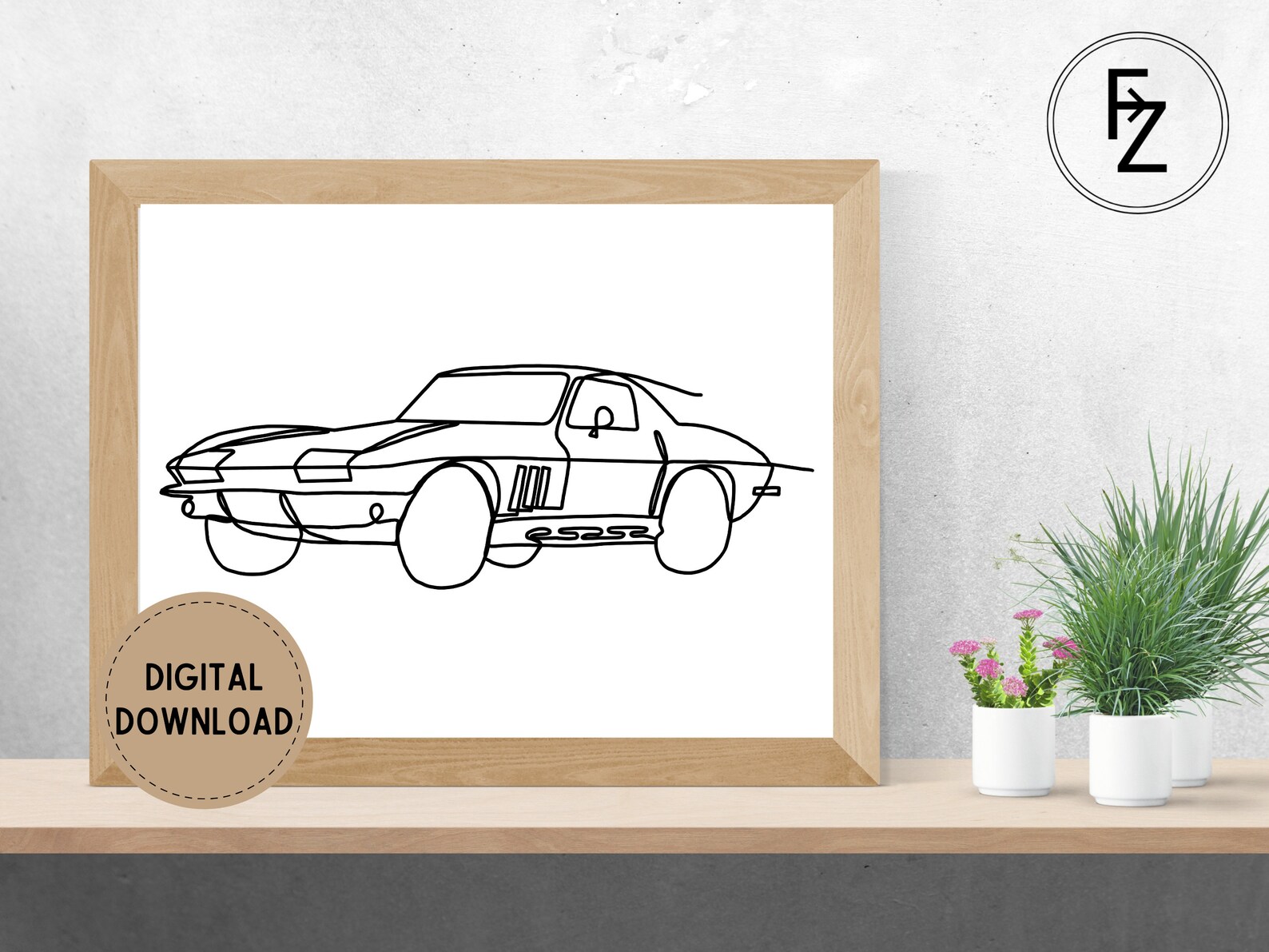 Minimalist Single Line Drawing 1965 Chevrolet Corvette, Simple Line Art ...