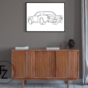 Minimalist Single Line Drawing 1965 Ford Mustang, Simple Line Art Car ...