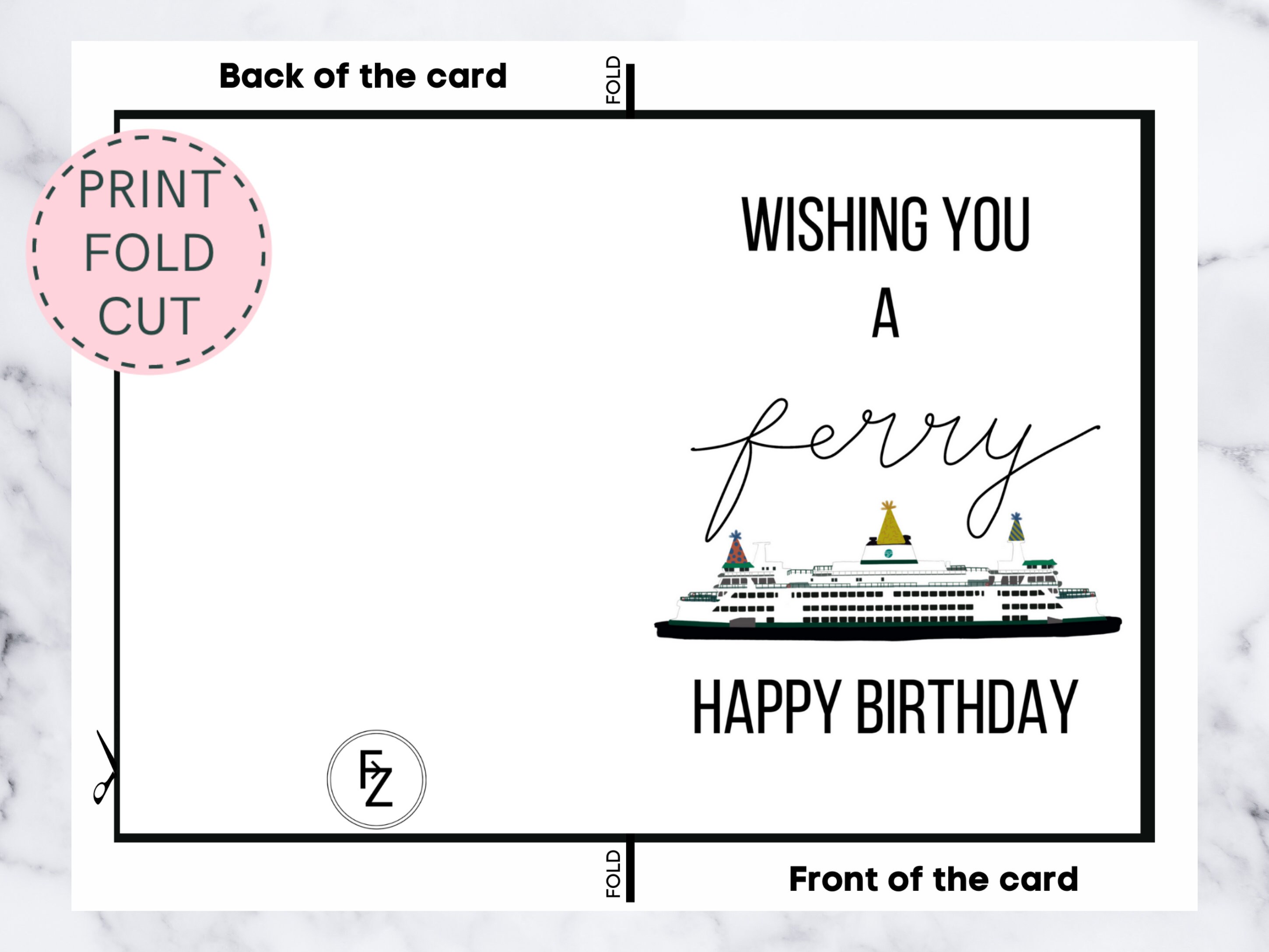 Ferry Birthday Card, Printable Birthday Card, Pun Birthday Card, Boat ...