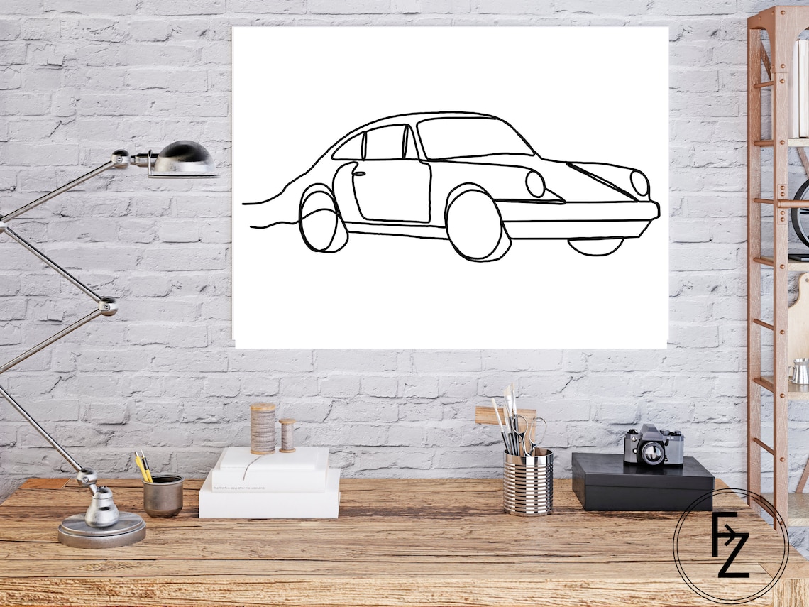Minimalist Single Line Drawing Porsche 911, Simple Line Art Car ...
