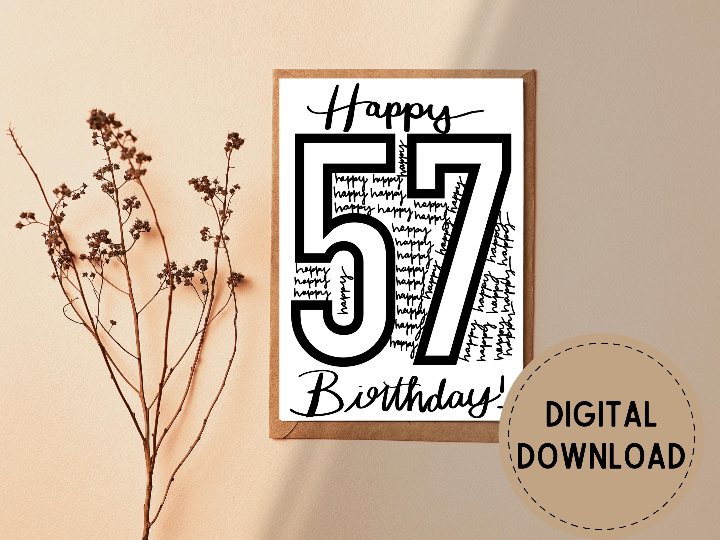 57th Birthday Card, Happy 57 Birthday, Birthday Card for 57-year-old ...