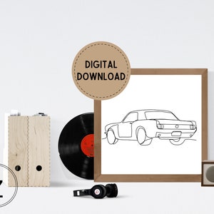 Minimalist Single Line Drawing 1965 Ford Mustang, Simple Line Art Car ...