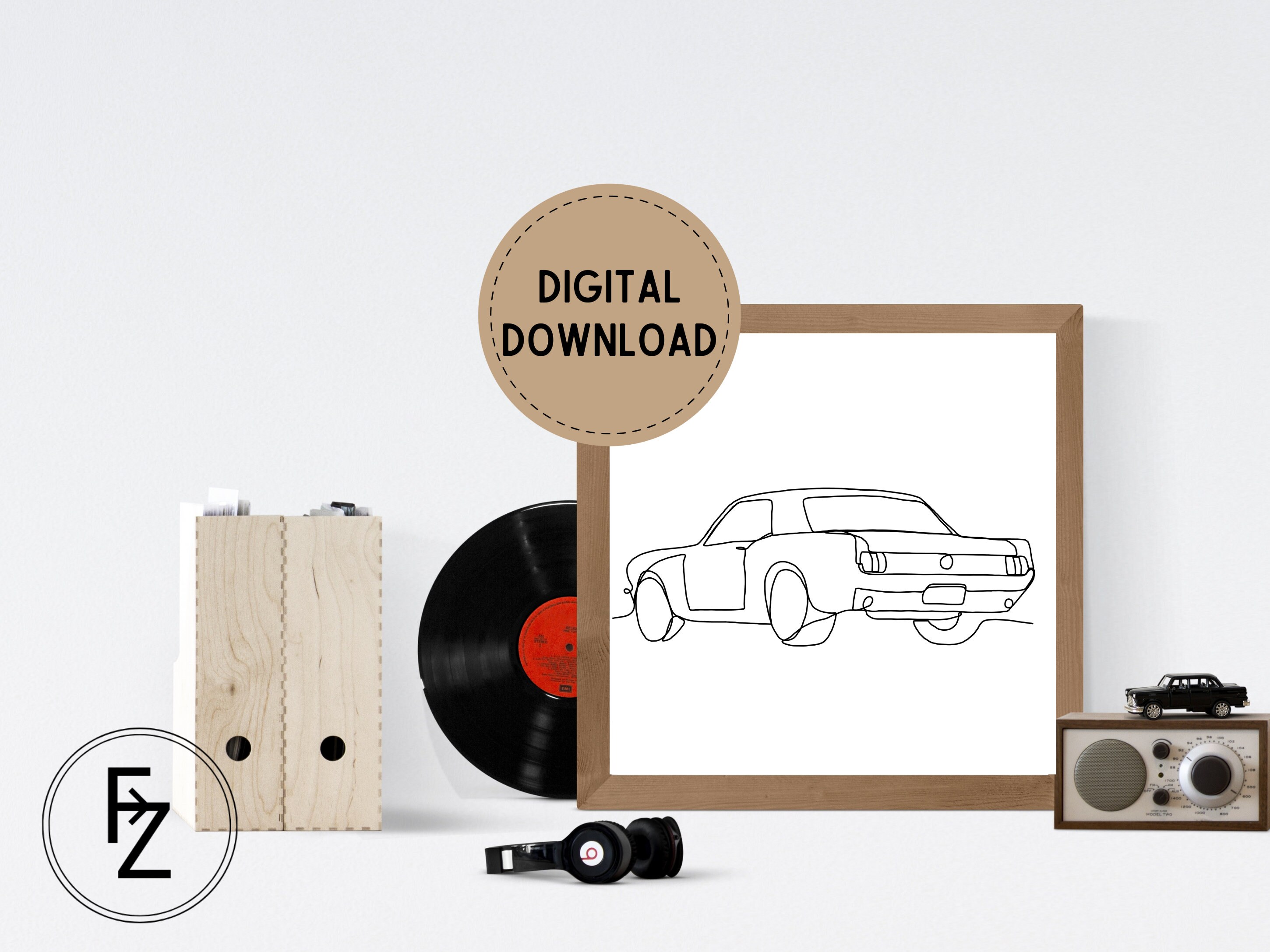 Minimalist Single Line Drawing 1965 Ford Mustang, Simple Line Art Car ...