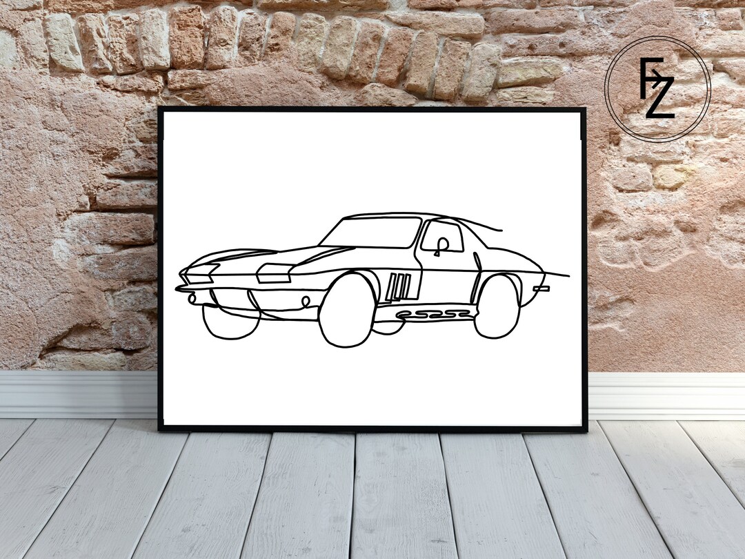 Minimalist Single Line Drawing 1965 Chevrolet Corvette, Simple Line Art ...