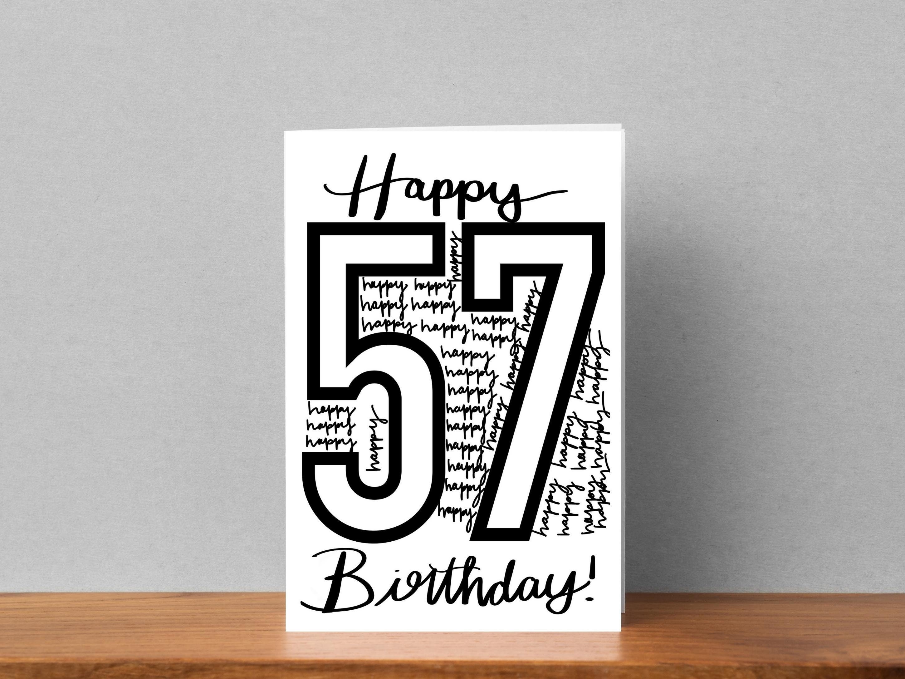 57th Birthday Card, Happy 57 Birthday, Birthday Card for 57-year-old ...
