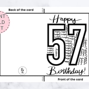 57th Birthday Card, Happy 57 Birthday, Birthday Card for 57-year-old ...