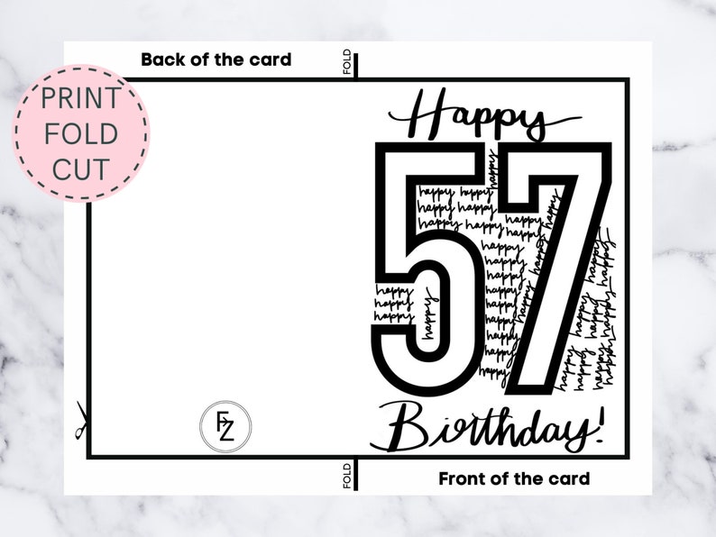 57th Birthday Card, Happy 57 Birthday, Birthday Card for 57-year-old ...