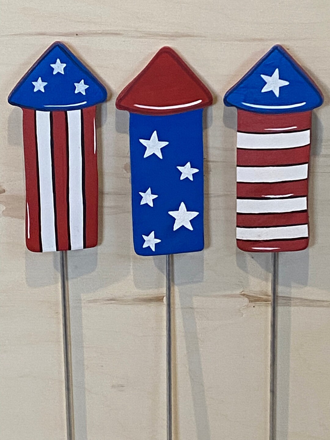 4th of July Patriotic Flag, Firecracker, Uncle Sam Wood Outdoor Plant ...