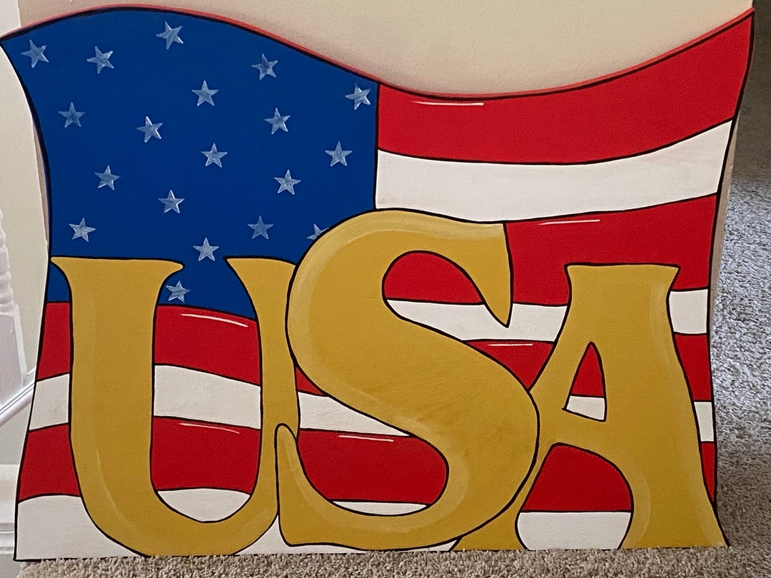 USA PATRIOTIC FLAG Wood Outdoor Yard Art Sign, 4th of July Patriotic ...