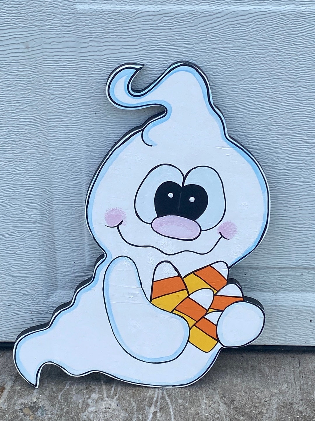 HALLOWEEN GHOST With CANDY Corn Wood Yard Art Decoration, Halloween ...