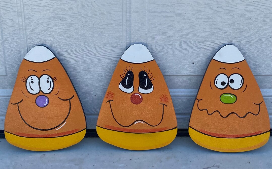 Halloween Candy Corn Wood Outdoor Yard Art Sign, Lawn Decorations ...