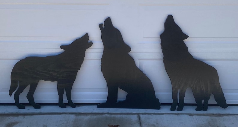 WOLF WOLVES SILHOUETTE Shadow Life Size Wood Outdoor Wood Outdoor Lawn ...