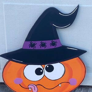 HALLOWEEN PUMPKIN With WITCH Hat Wood Outdoor Yard Art Sign, Halloween ...