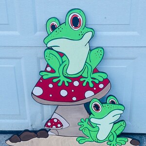 FROGS ON MUSHROOM Wood Outdoor Yard Art Sign, Frog Garden Decoration - Etsy