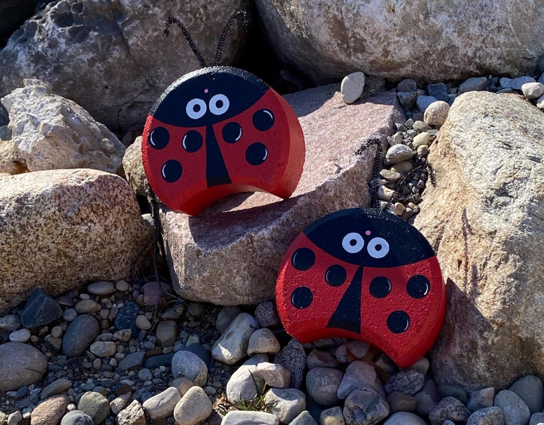 Ladybug Painted Pavers Outdoor Yard Art Decorations, Stone Pavers - Etsy