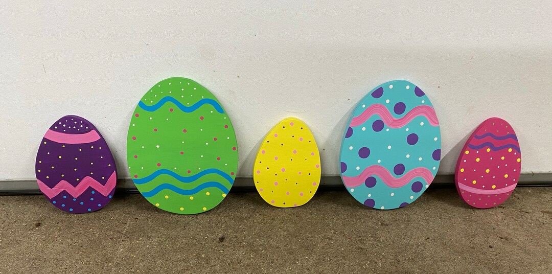 EASTER EGG DECORATION Wood Cutout Outdoor Lawn Yard Art Sign, Easter Egg Markers, Plant Poke ...