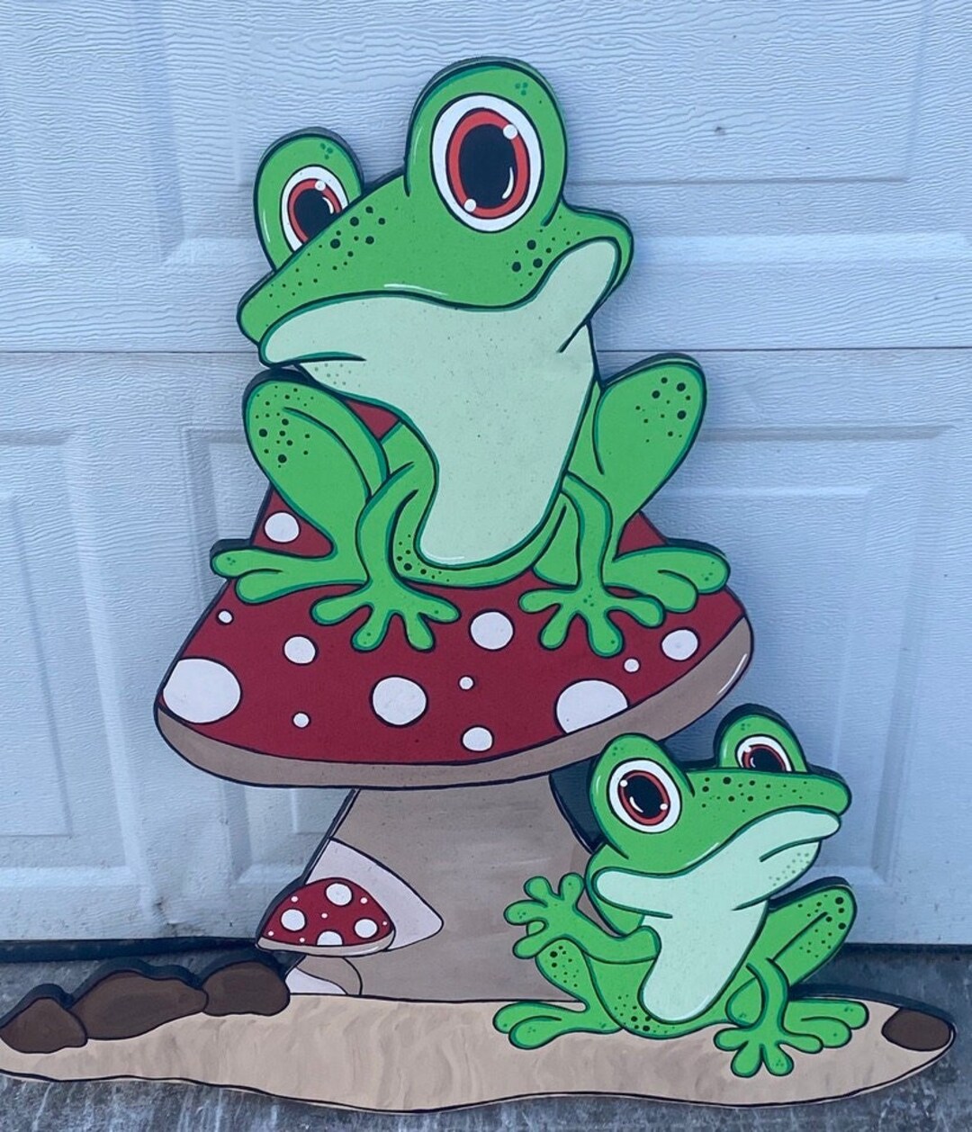FROGS ON MUSHROOM Wood Outdoor Yard Art Sign, Frog Garden Decoration - Etsy